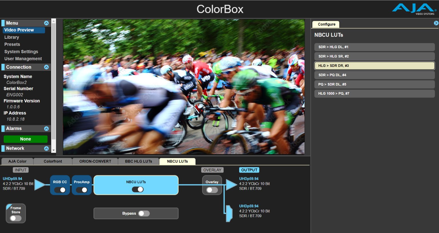 ColorBox from AJA with LUT Color Transforms