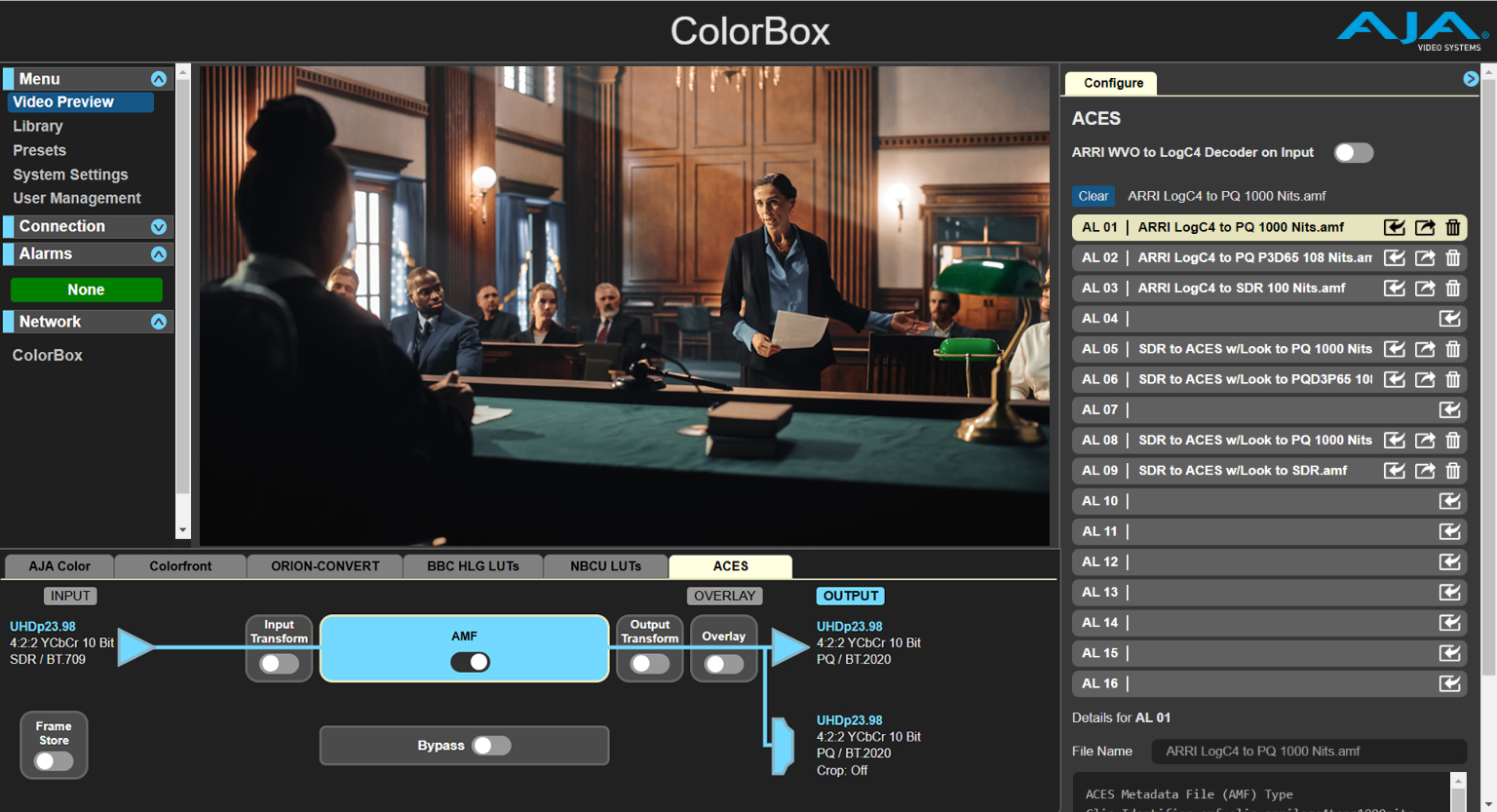 ColorBox from AJA with LUT Color Transforms
