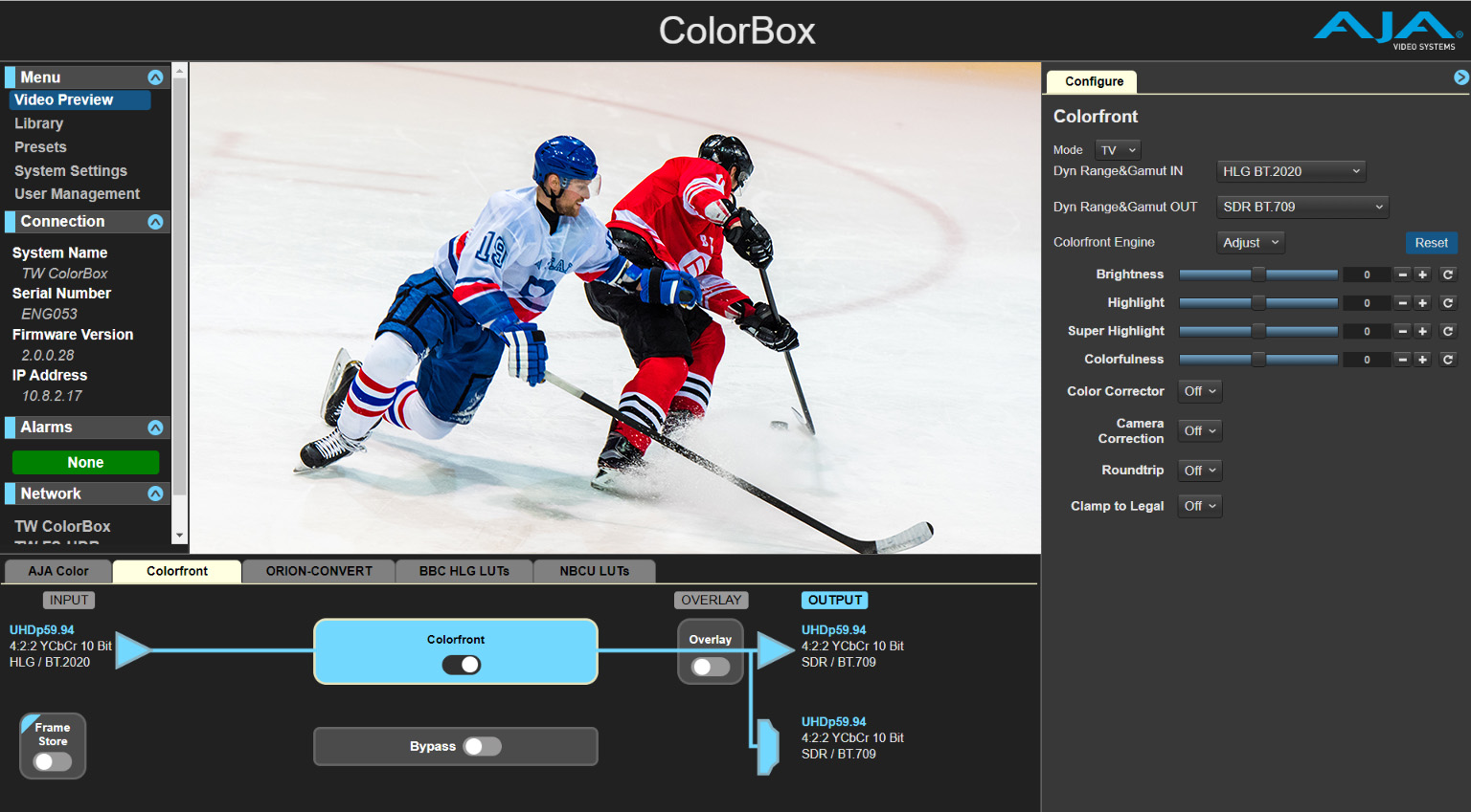 ColorBox from AJA with LUT Color Transforms