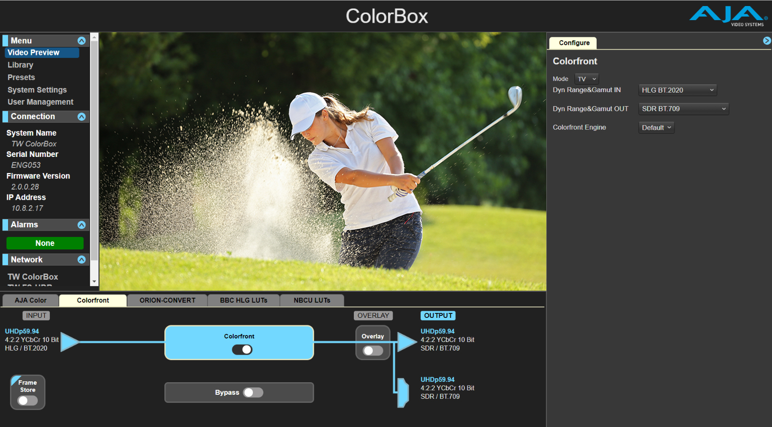 ColorBox from AJA with LUT Color Transforms