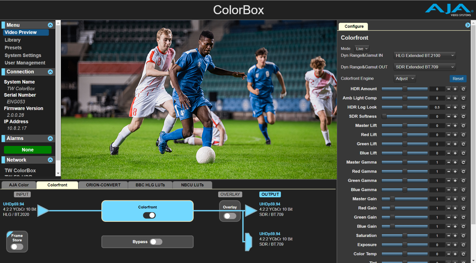ColorBox from AJA with LUT Color Transforms