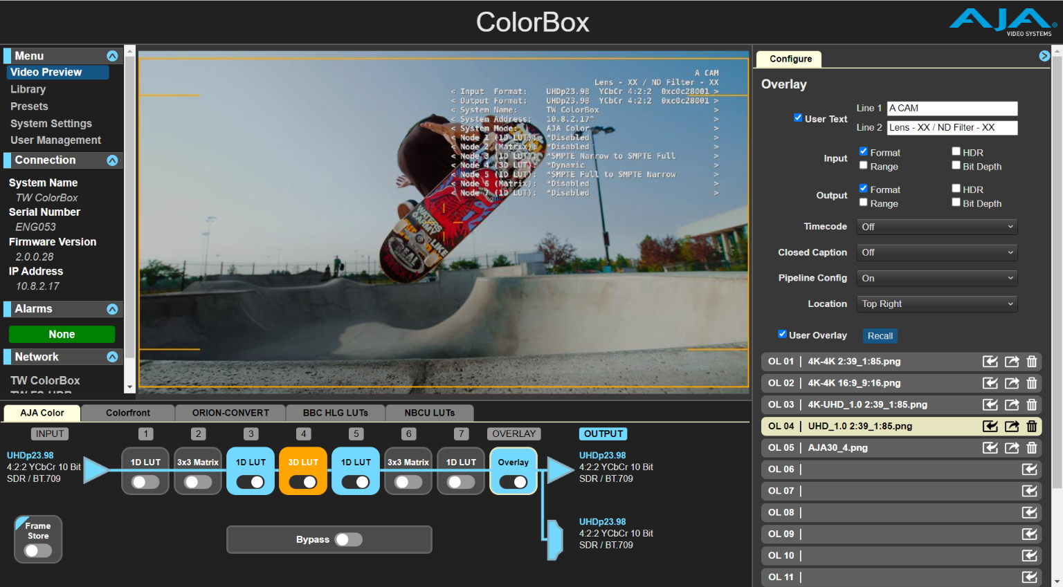 ColorBox from AJA with LUT Color Transforms