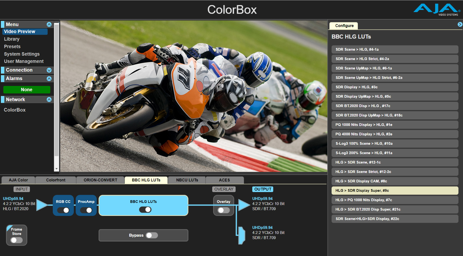 ColorBox from AJA with LUT Color Transforms