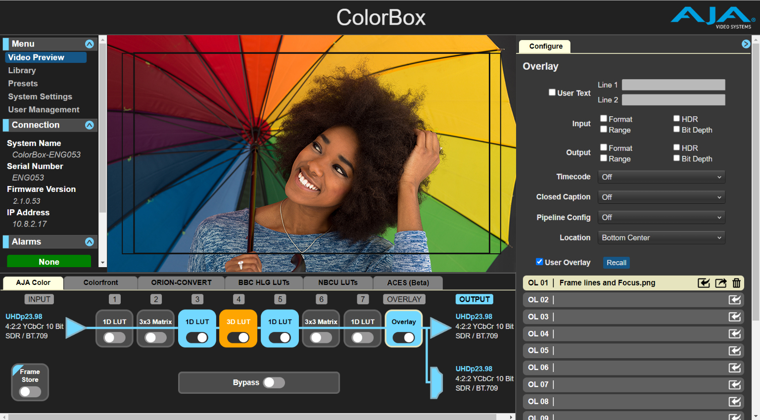 ColorBox from AJA with LUT Color Transforms