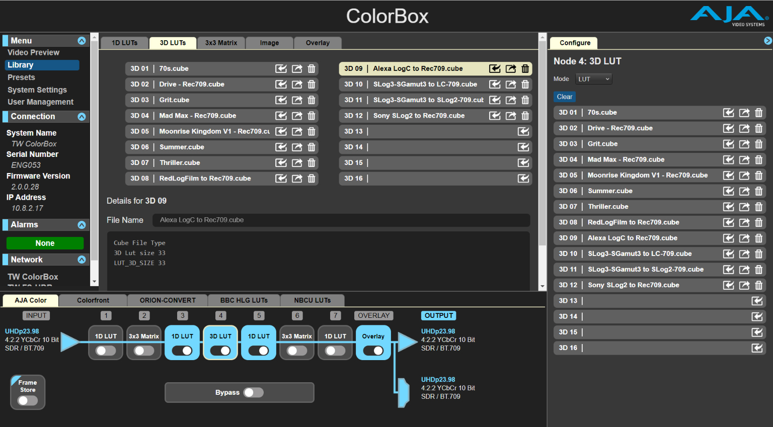 ColorBox from AJA with LUT Color Transforms