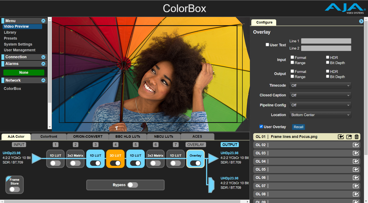 ColorBox from AJA with LUT Color Transforms