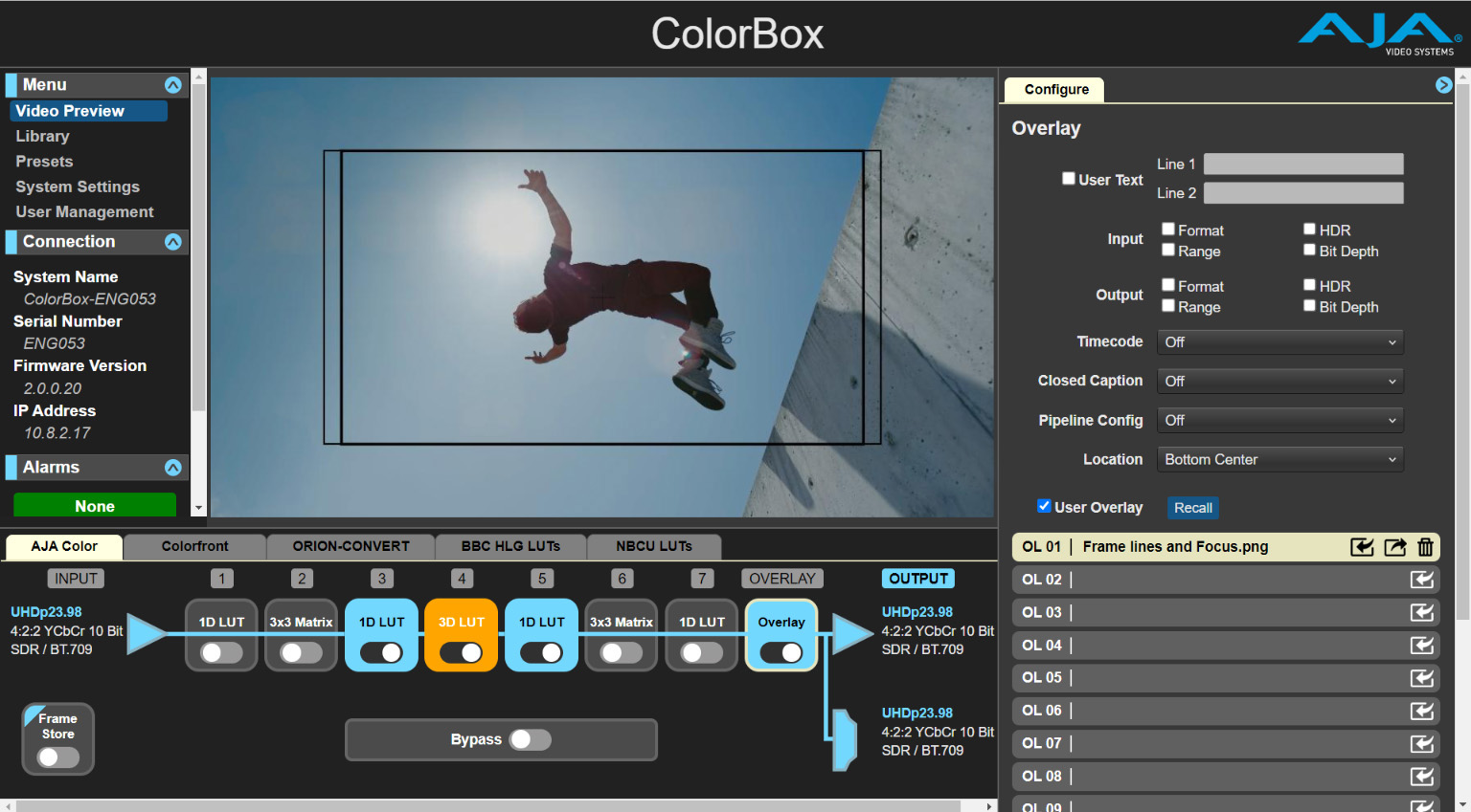 ColorBox from AJA with LUT Color Transforms